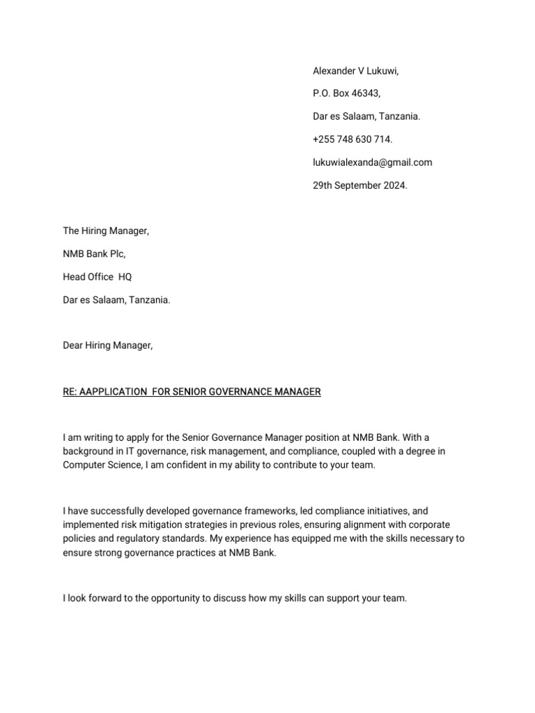 NMB Cover Letter | PDF