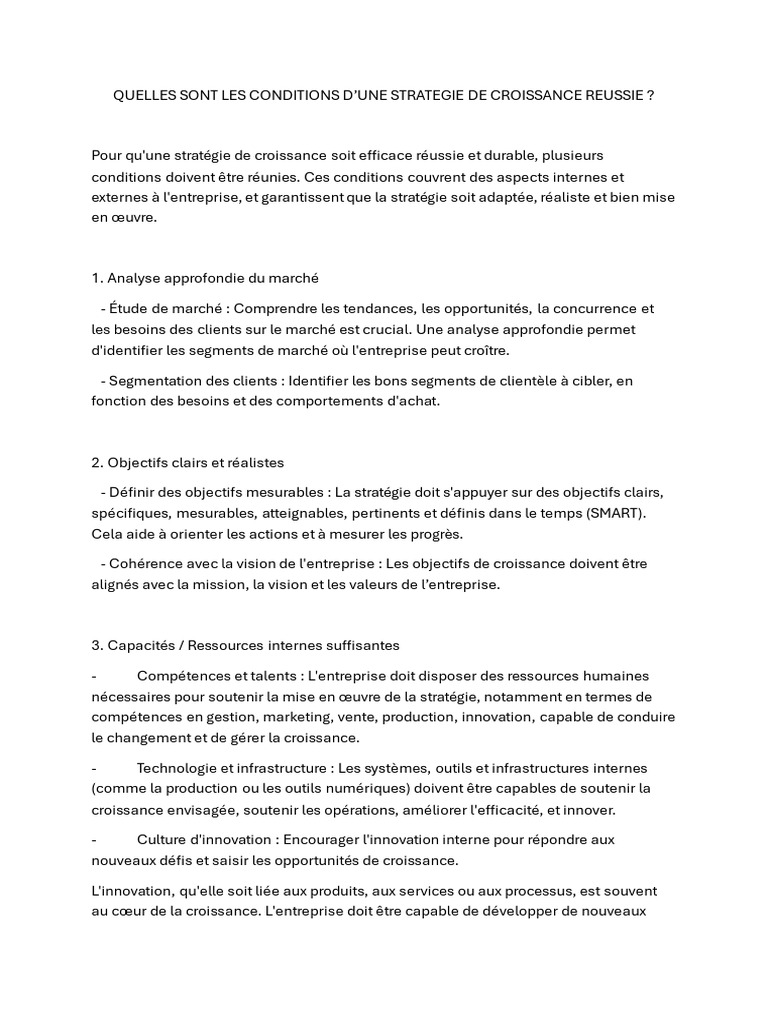 Conditions d'une stratégie de croissance réussie | PDF | Gestion ...