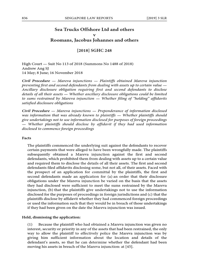 (2019) 3 SLR 0836 Sea Trucks Offshore LTD and Others V Roomans, Jacobus ...