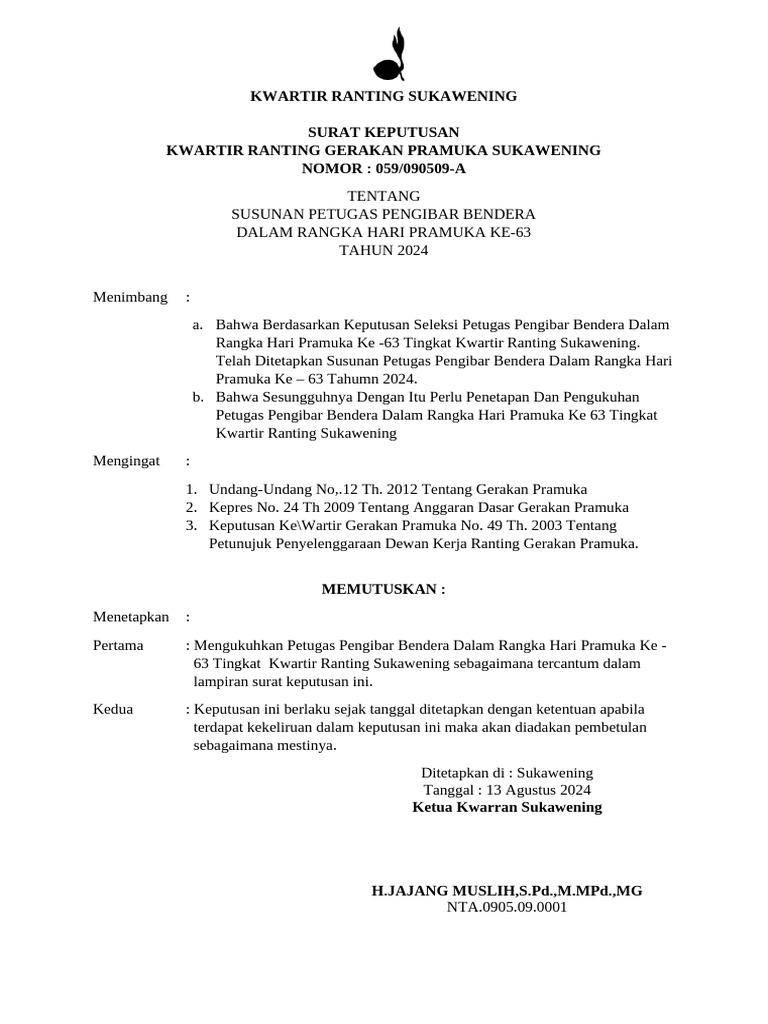 SK Petugas Pengibar Bendera | PDF