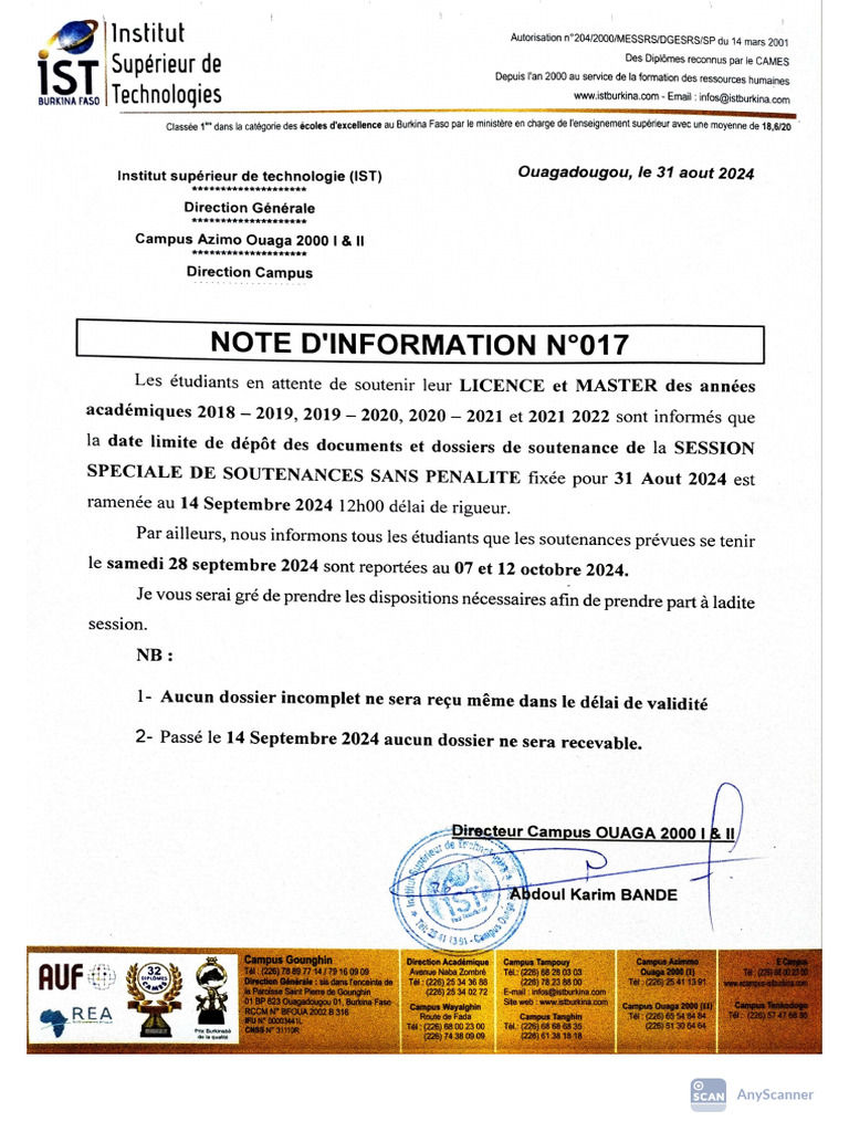 Note D'information Report Date de Soutenance | PDF