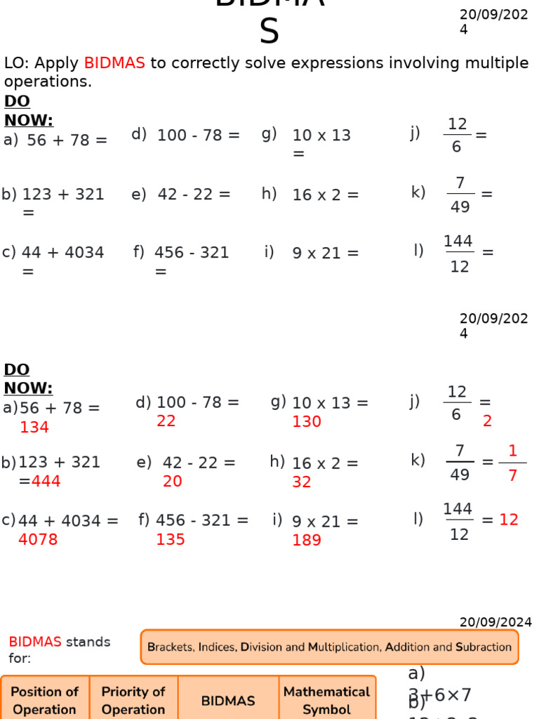Bidmas Year 7 | PDF | Mathematics | Applied Mathematics