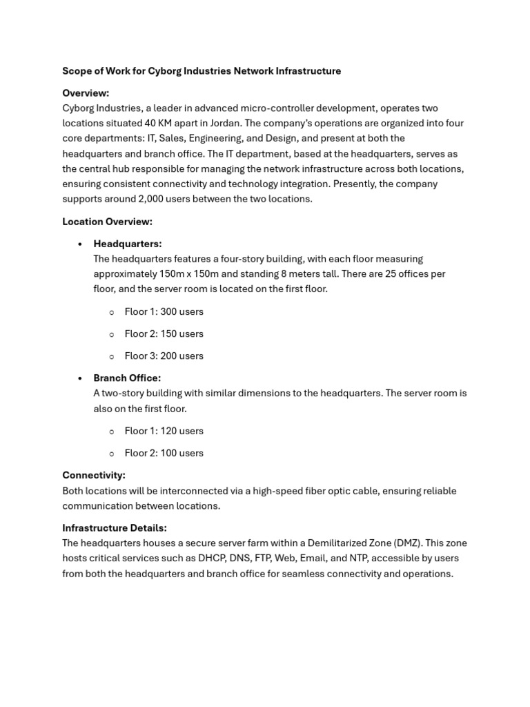 Scope of Work For Cyborg Industries Network Infrastructure | PDF ...
