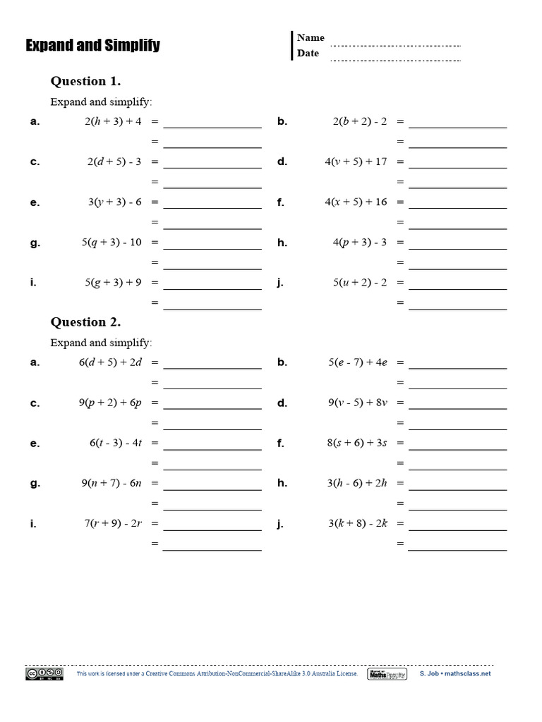 Expanding Brackets and Simplifying (2) | PDF