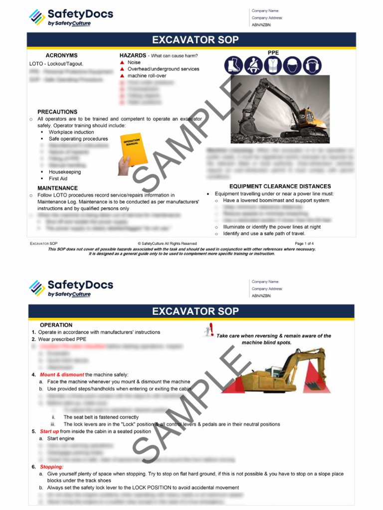 60022-3_Excavator Safe Operating Procedure-SAMPLE | PDF