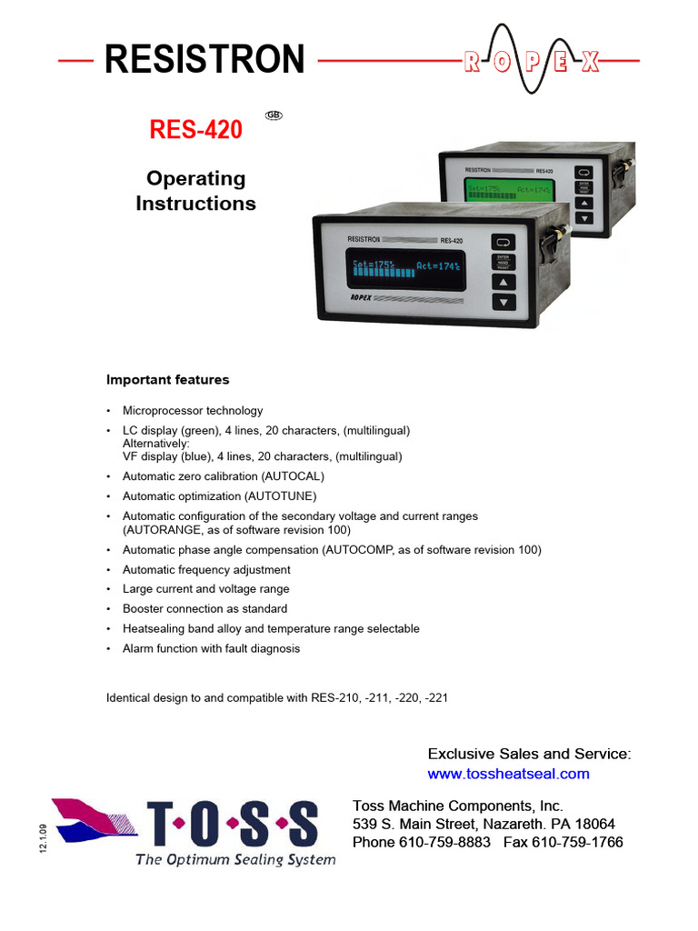 Toss Machine Components Inc RES 420 | PDF | Transformer ...