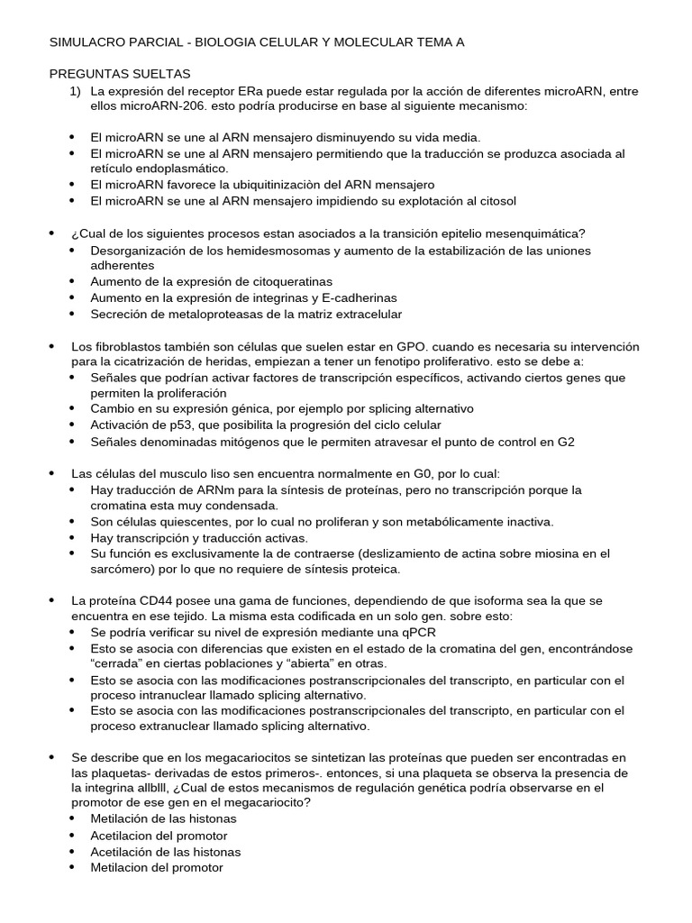 Simulacro Parcial | PDF | Adn | La expresion genica