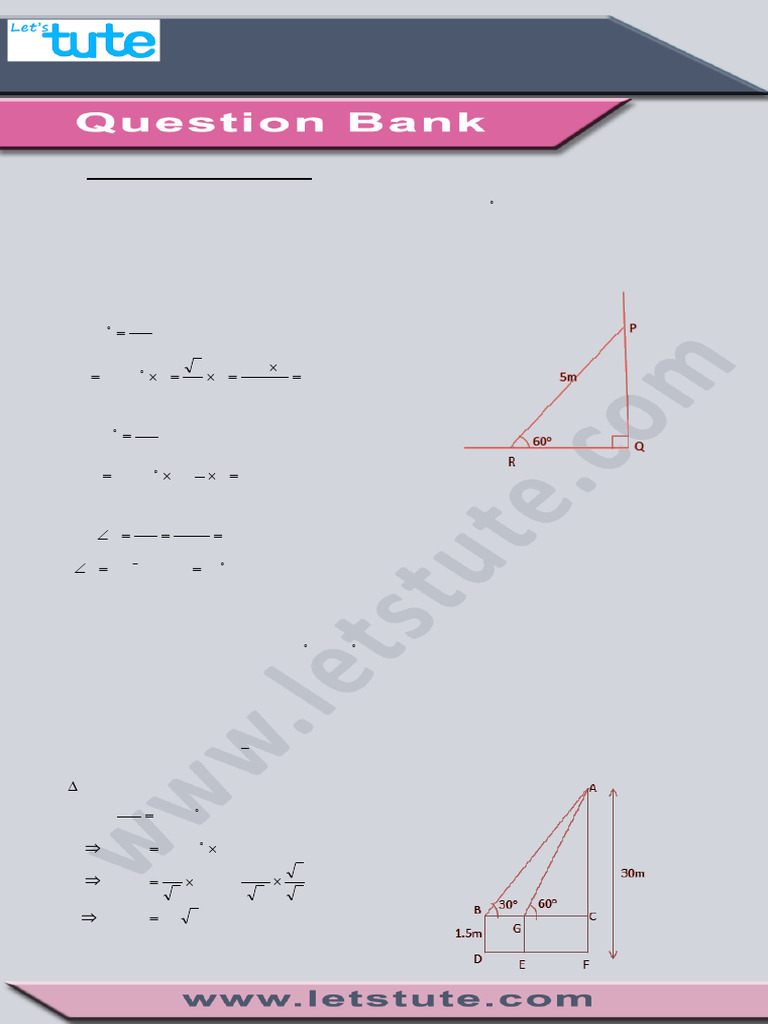 9.1 11 - Application of Trigonometry Solved Questions PDF | PDF ...