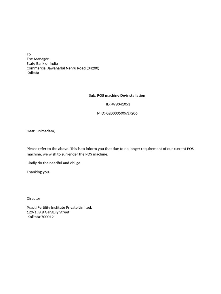 POS Surrender Letter | PDF | Finance & Money Management