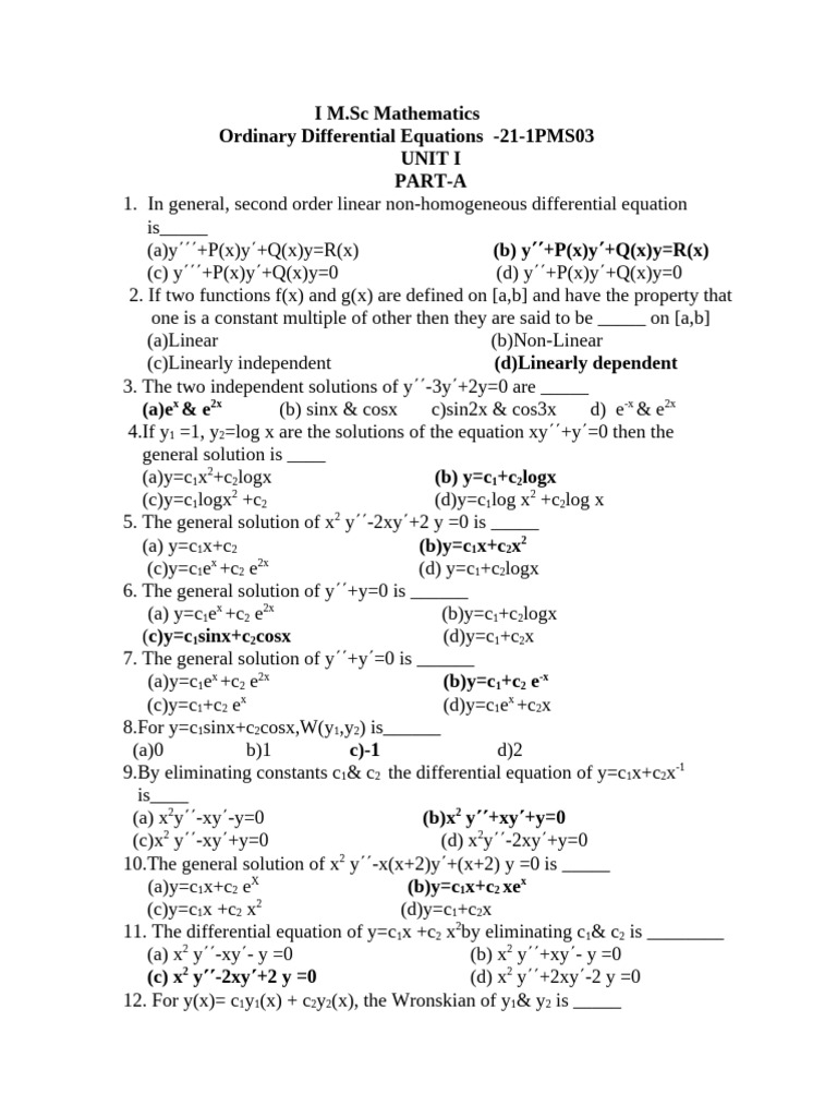 ODE Unit Question | PDF | Ordinary Differential Equation | Calculus