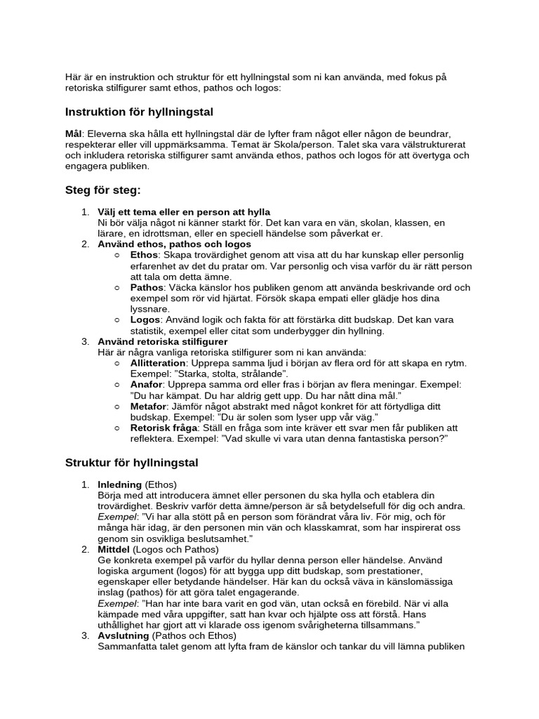 Instruktion För Hyllningstal | PDF