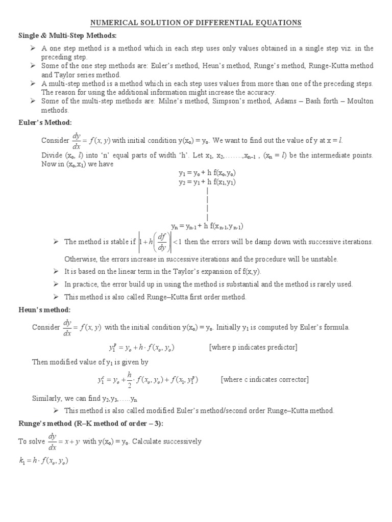 Numerical Method Cheat Sheet | PDF