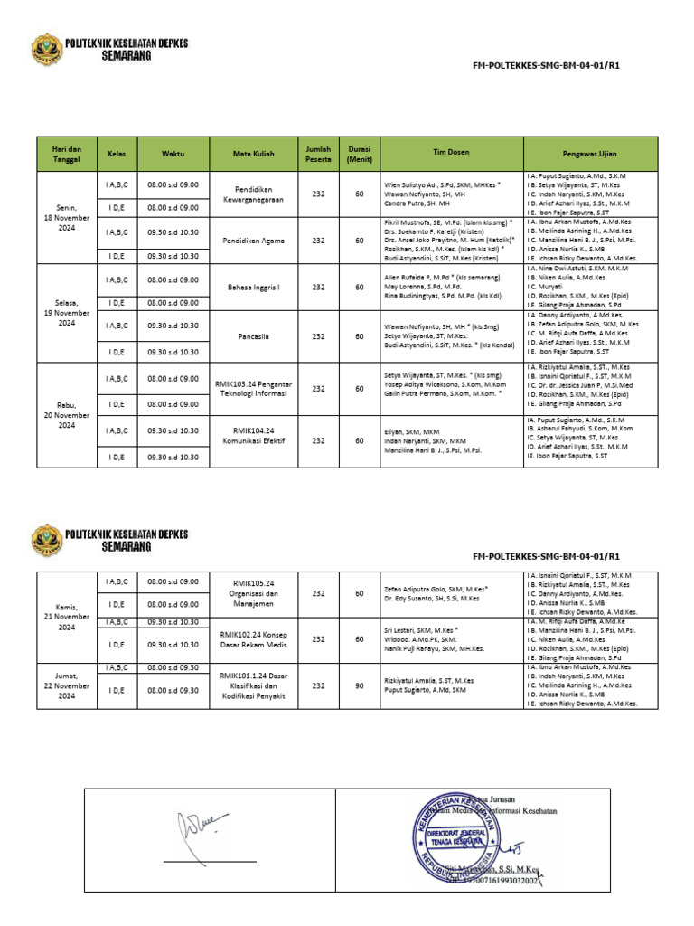 Jadwal UAS Semester 1 | PDF