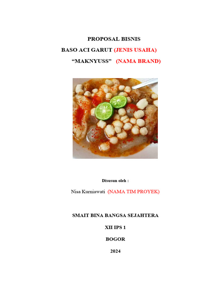 Proposal Usaha Baso Aci Garut "Maknyuss" | PDF | Bisnis