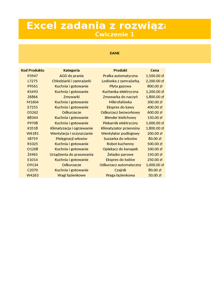Excel Zadania Z Rozwiazaniami Czesc1 | PDF Excel Zadania Z Rozwiazaniami Czesc1 | PDF
