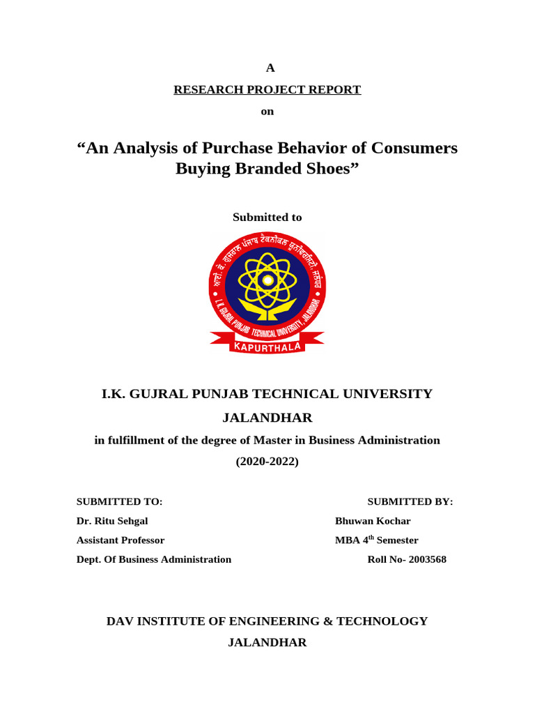 Bhuwan Kochar Final Project | PDF | Consumer Behaviour | Behavior