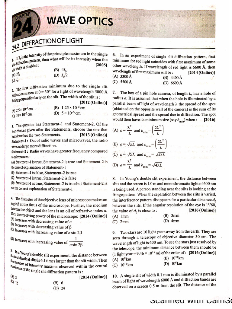 Diffraction N Polarisation Mains PYQ | PDF