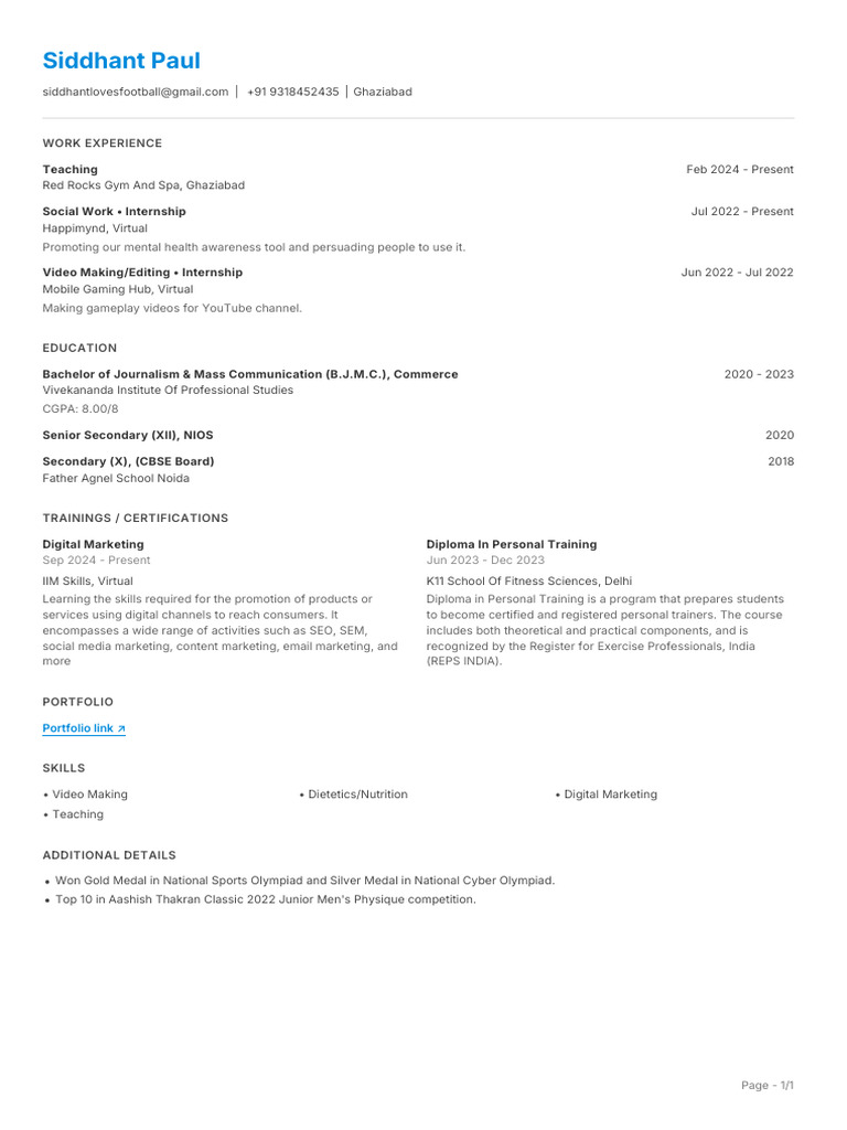 SiddhantPaul InternshalaResume | PDF