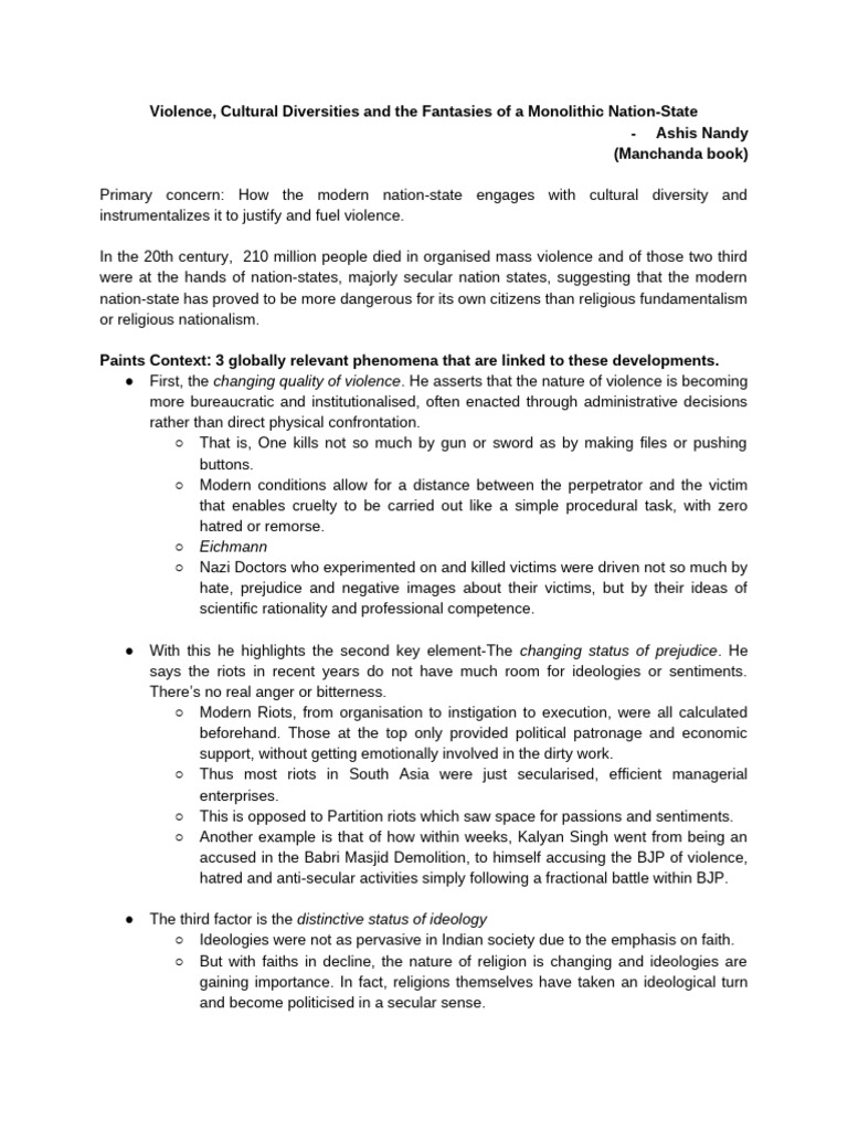 Unit 3.3 - Ashis Nandy Presentation PoV | PDF | Violence | Prejudices