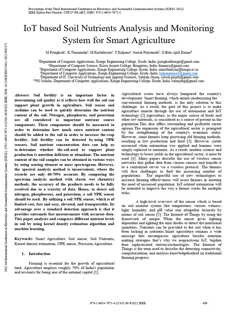 IoT Based Soil Nutrients Analysis and Monitoring System For Smart ...