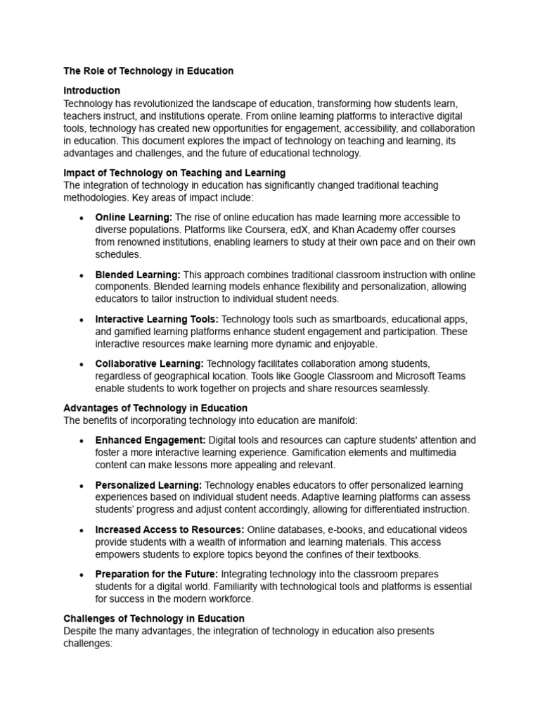 The Role of Technology in Education | PDF | Educational Technology ...