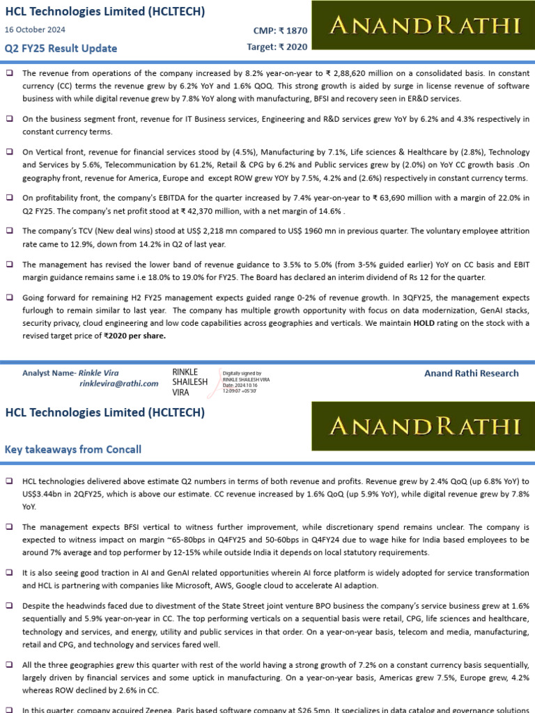 HCL Technologies 16102024 Anand | PDF | Securities (Finance) | Broker Dealer