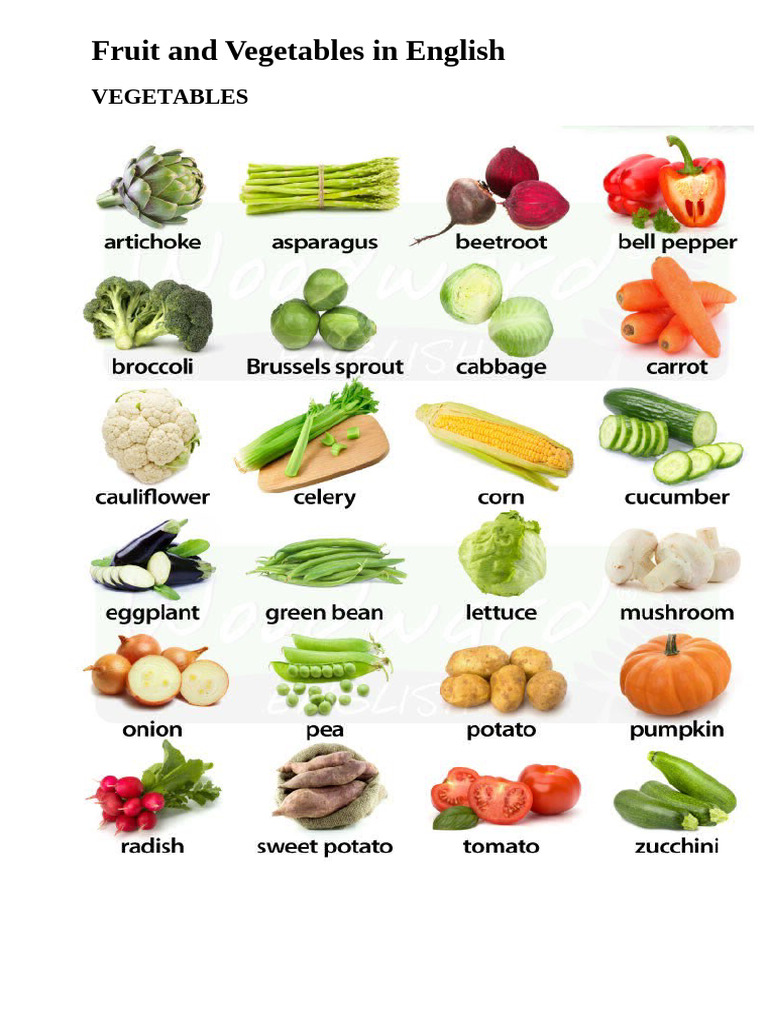 English Names for Fruits and Vegetables | PDF | Wellness