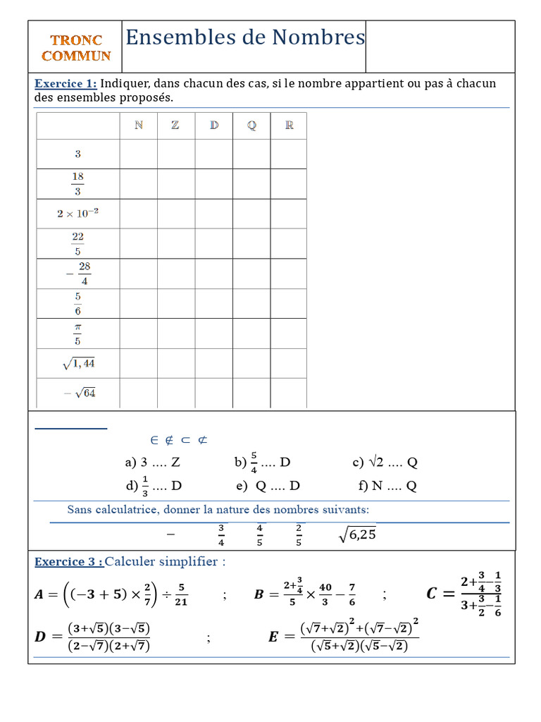 Ensembles de Nombres | PDF | Mathématiques | Concepts mathématiques