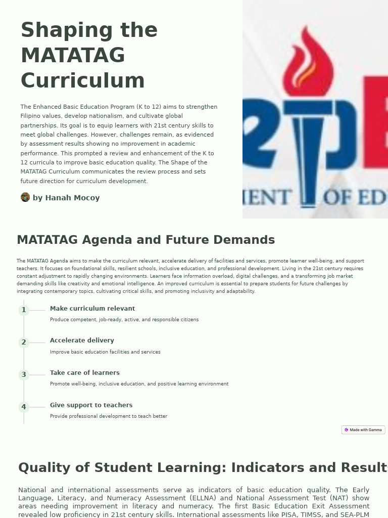 Shaping The MATATAG Curriculum | PDF | Curriculum | Educational Assessment