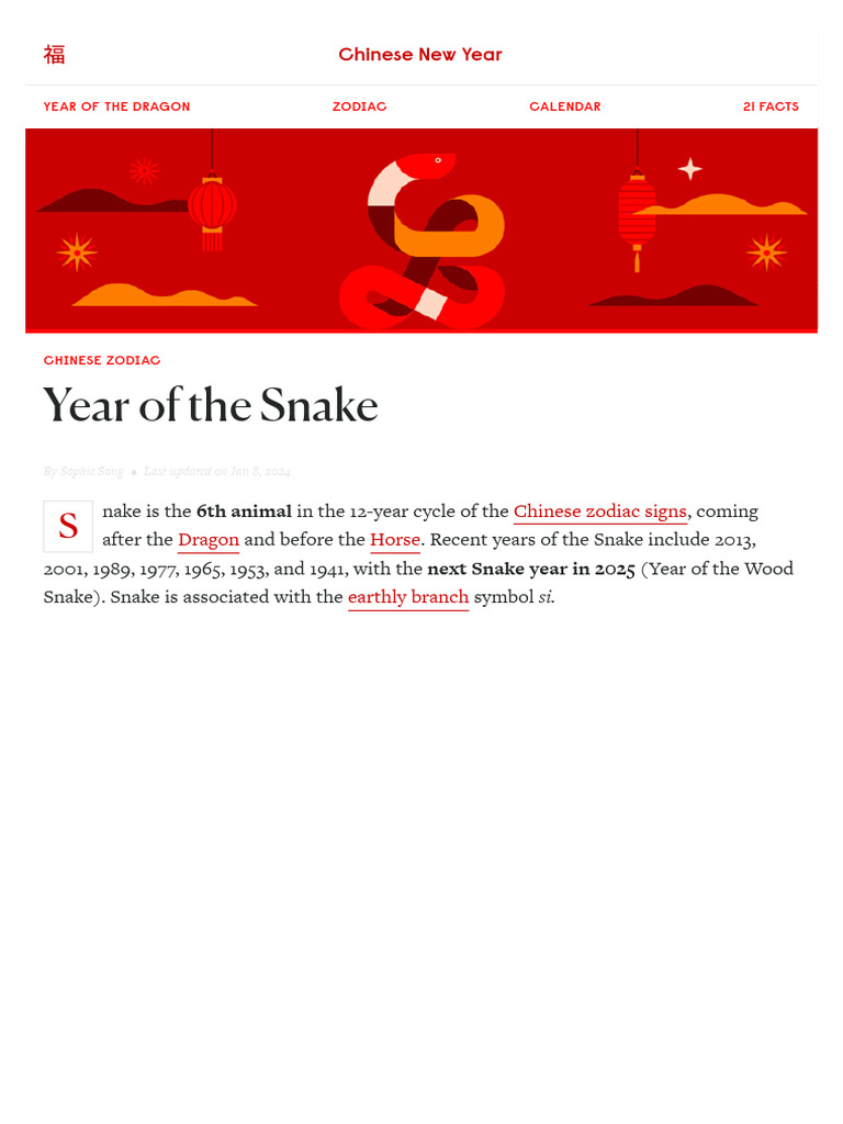 Year of The Snake: Chinese Zodiac, Personality, Horoscope (2024) | PDF ...