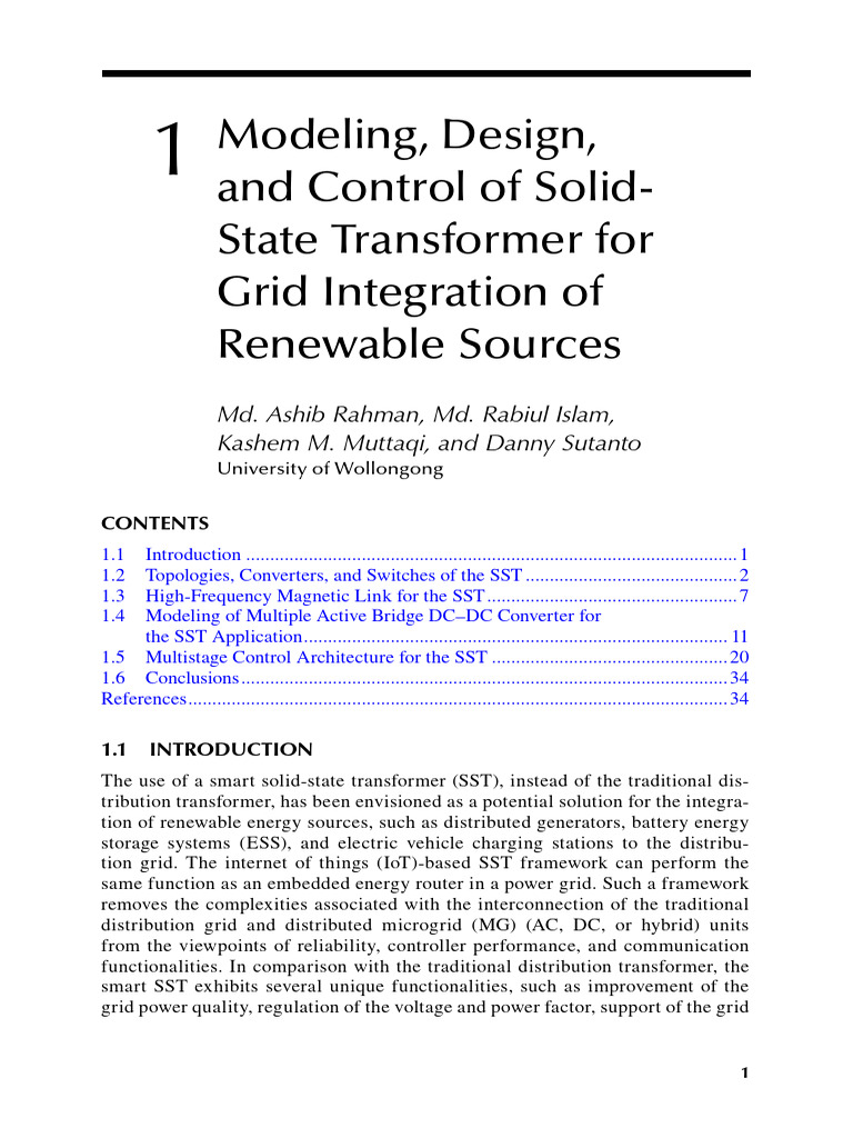 Modeling, Design and Control of SST For Grid Intergration of Renewable ...