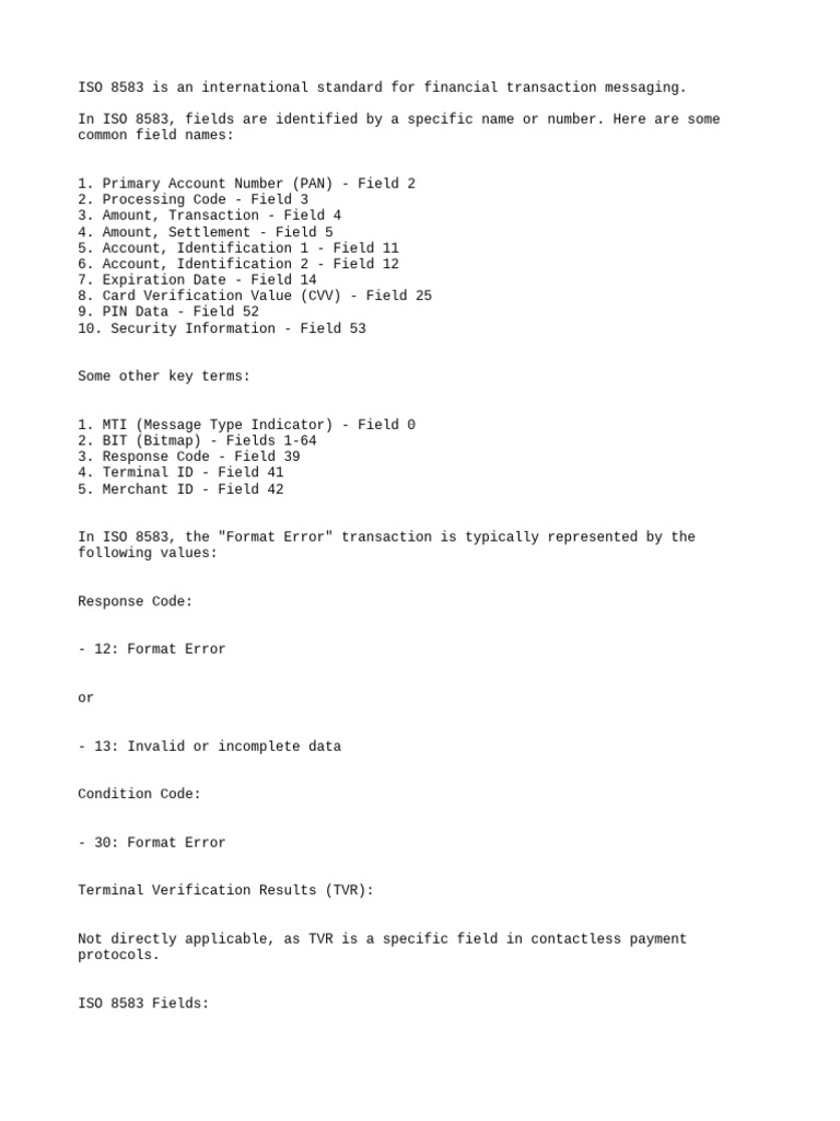 ISO 8583 Financial Transaction Fields | PDF | Computers