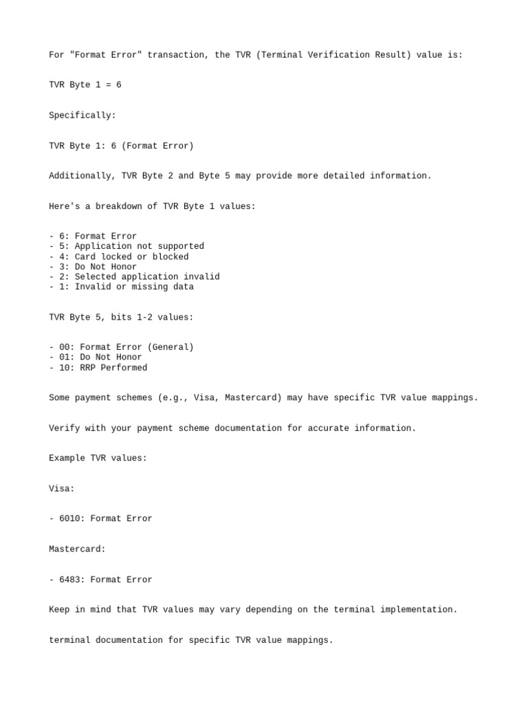 Understanding TVR Format Error Codes | PDF