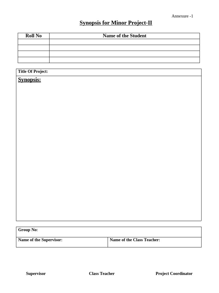 Synopsis For Minor Project-II: Roll No Name of The Student | PDF