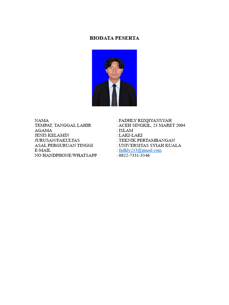 Biodata Fadhly | PDF