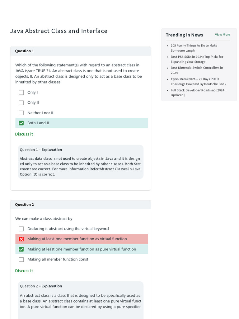 Quiz About Java Abstract Class and Interface | PDF | Class (Computer Programming) | Method ...