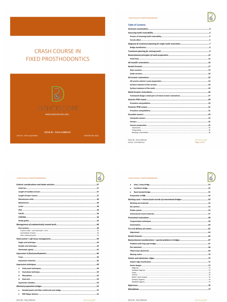 ? 3. Crash Course in Fixed Prosthodontics | PDF | Dental Anatomy | Mouth