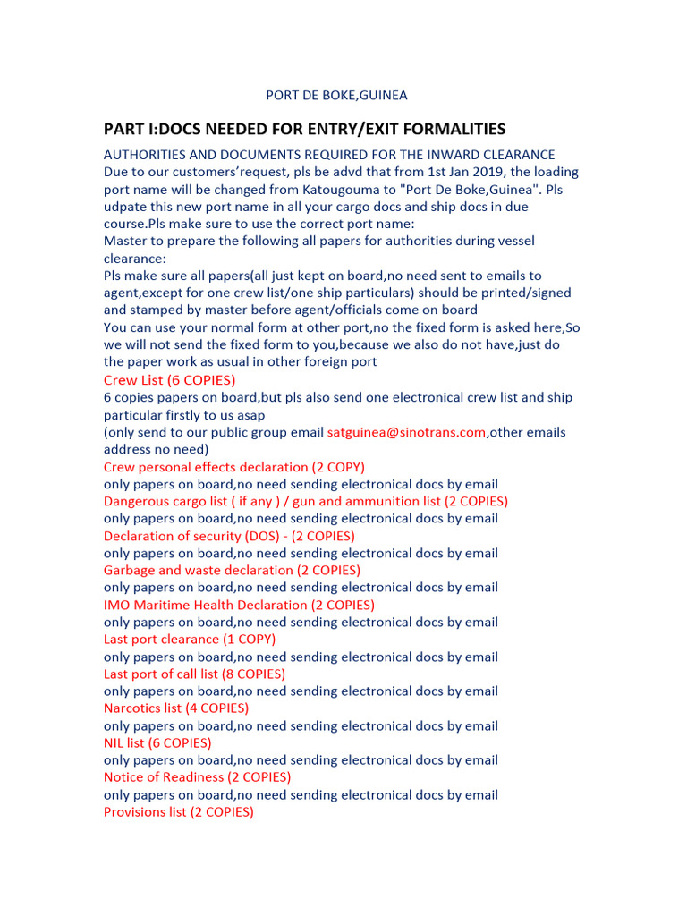 Guidance of Boke (Charterer Vessel) | PDF | Ships | Port