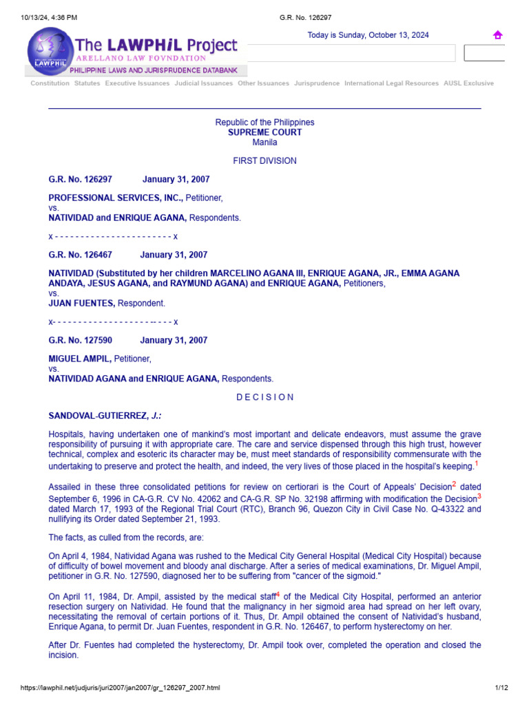 Professional Services Vs Agana G.R. No. 126297 | PDF | Negligence ...