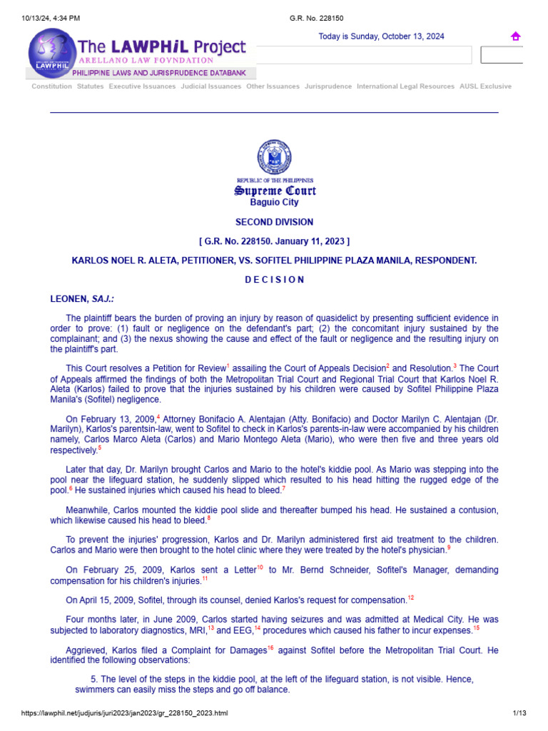 Aleta Vs Sofitel G.R. No. 228150 | PDF | Damages | Negligence