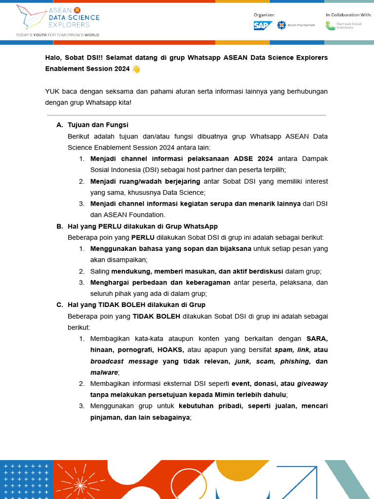 Aturan Grup WhatsApp ADSE 2024 | PDF