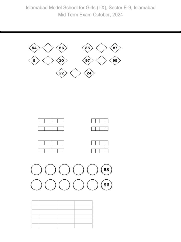 Maths Paper Class 1 2024 | PDF