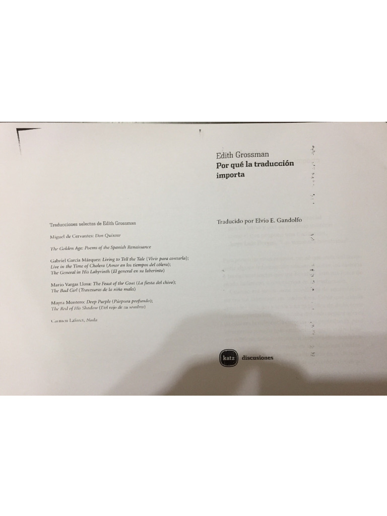 Edith Grossman - Por Qué La Traducción Importa | PDF