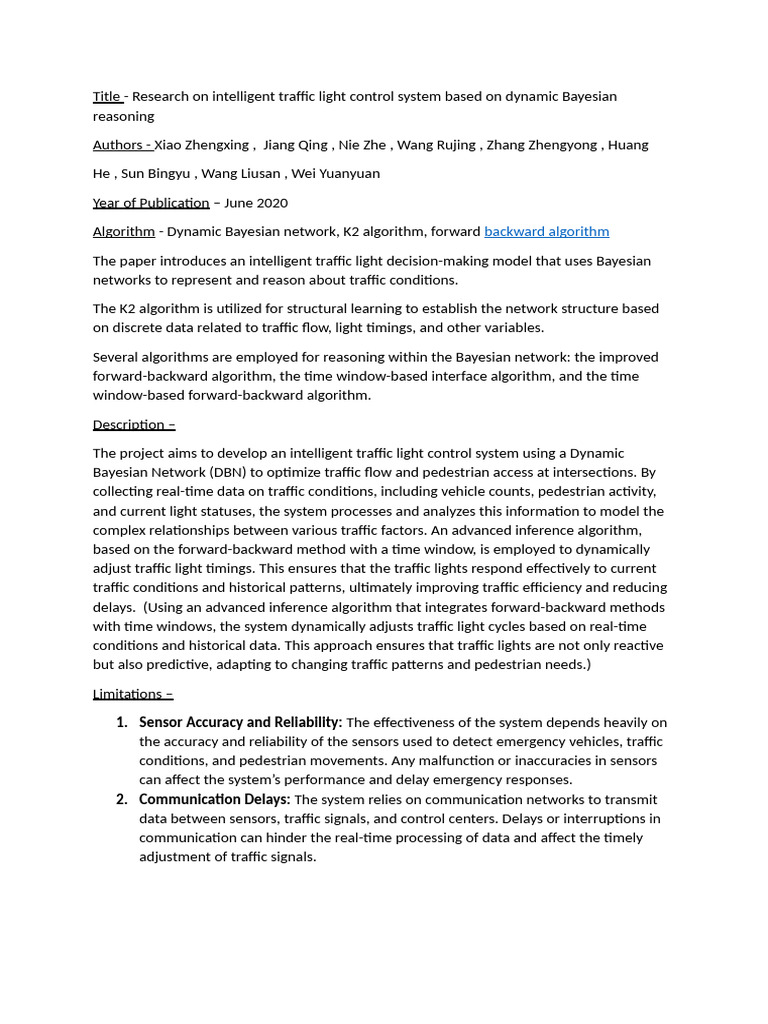 Research On Intelligent Traffic Light Control System Based On Dynamic Bayesian Reasoning Pdf