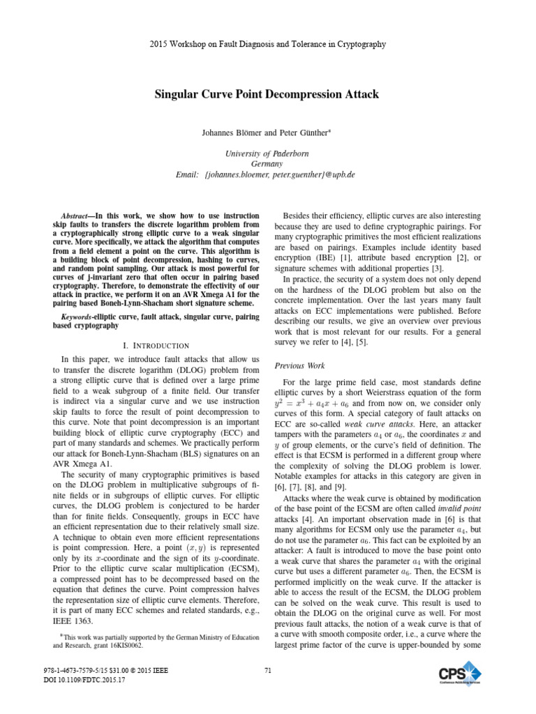 Singular Curve Point Decompression Attack | PDF | Cryptography | Mathematics