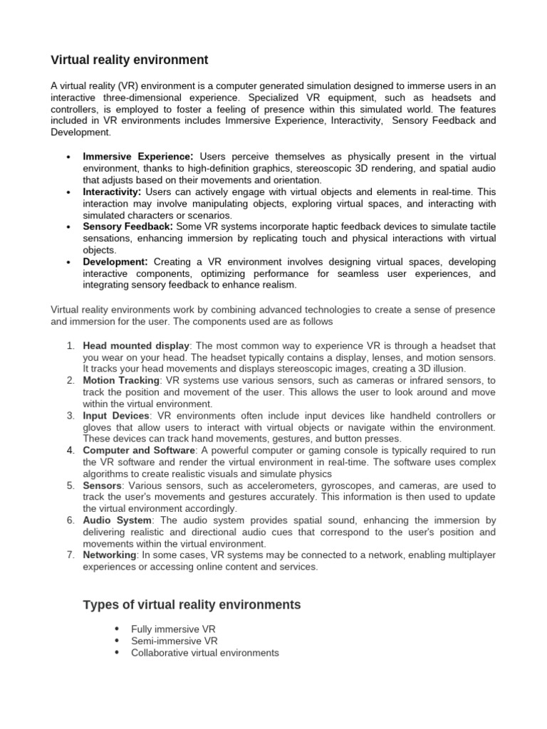 Virtual Reality Environment | PDF | Virtual Reality | Computer Graphics