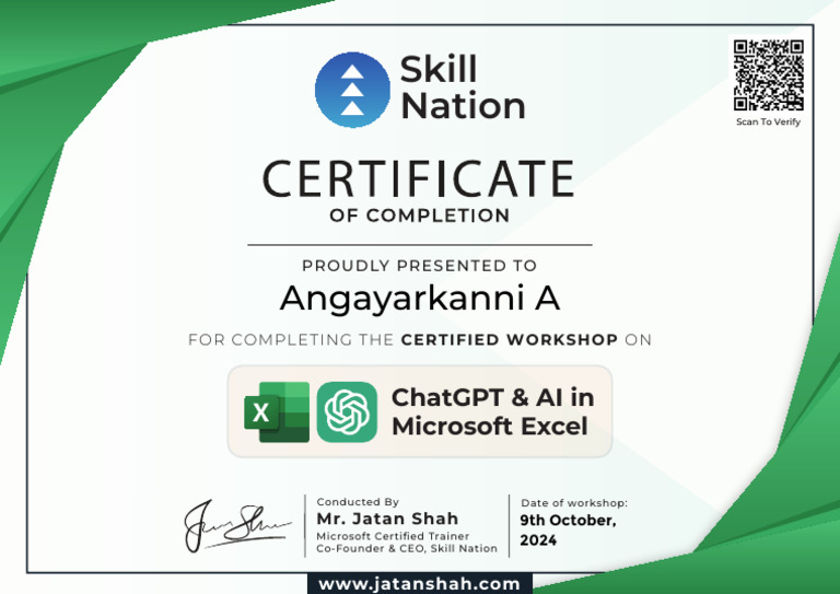 Angayarkanni A - ChatGPT & AI in Microsoft Excel | PDF