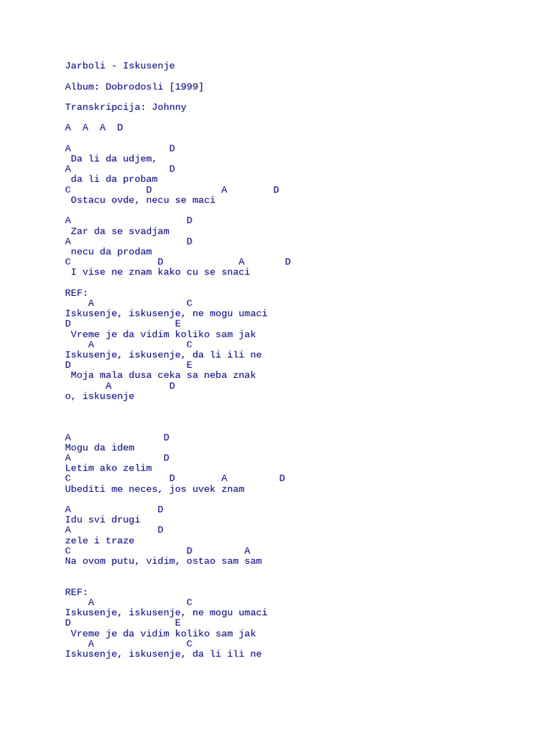 Jarboli - Iskusenje Akordi | PDF