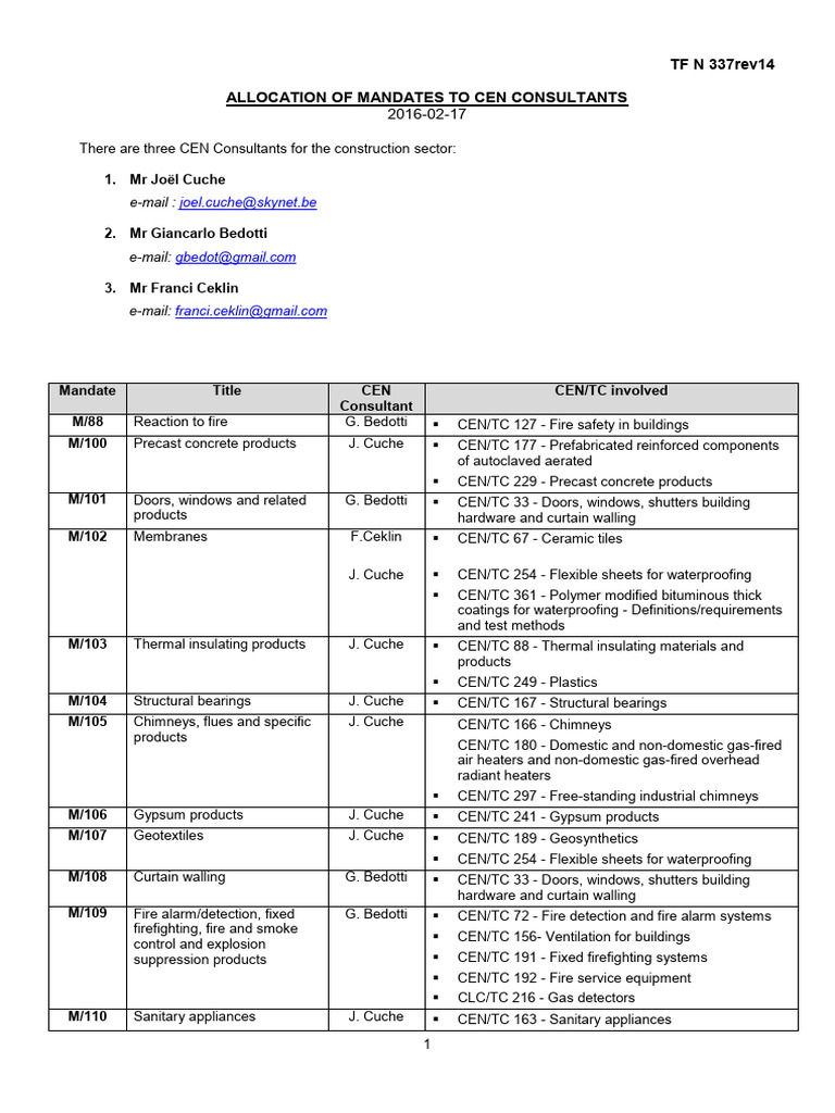 CEN Consultant Mandates Overview | PDF | Pipe (Fluid Conveyance) | Concrete