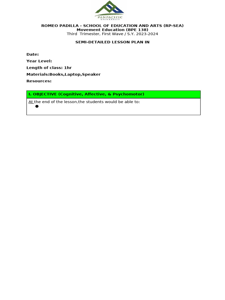 SEMI DETAILED LESSON PLAN | PDF